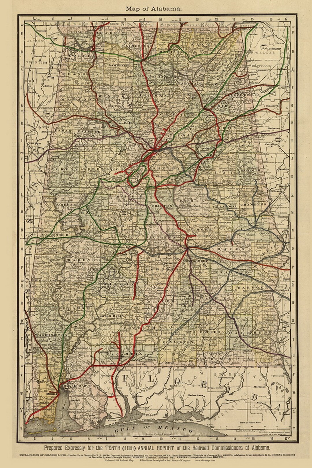 Alabama 1888 Old State Map for Railroad Commissioners Reprint - Etsy