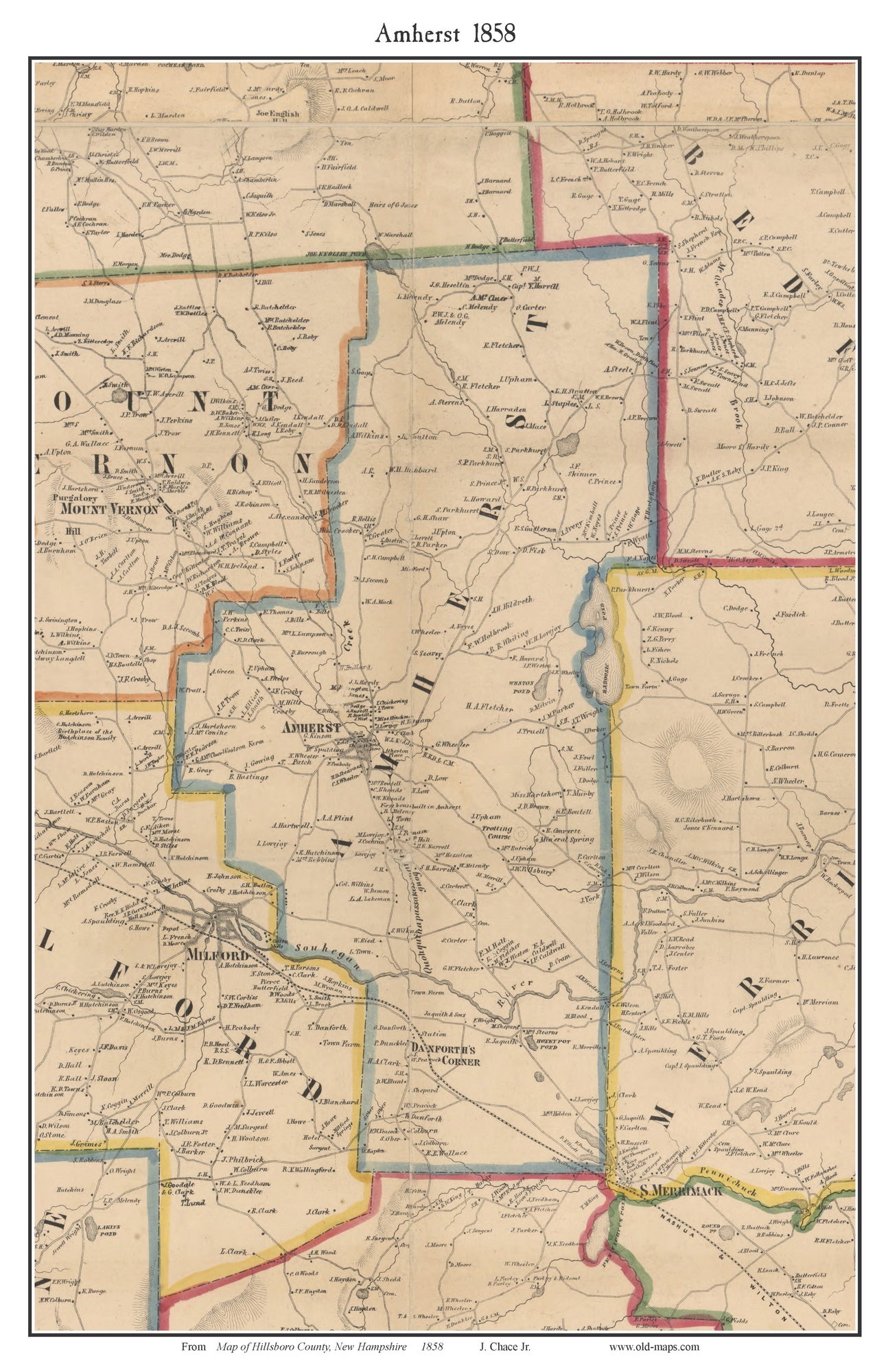 Amherst 1858 Old Town Map With Homeowner Names New Hampshire - Etsy