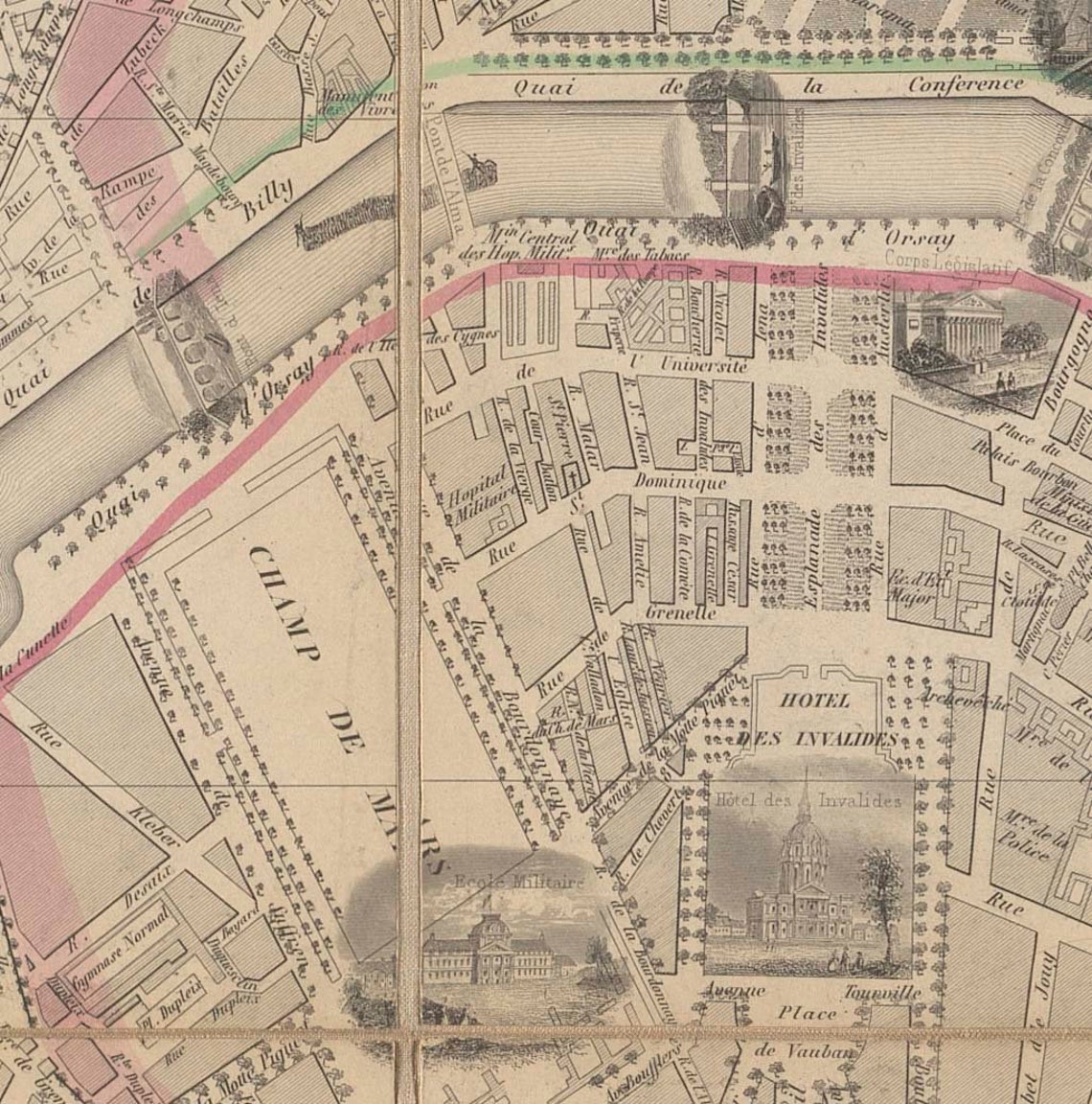 Old Map of Paris 1858 France - Walled City and Outlying Forts -- Street ...
