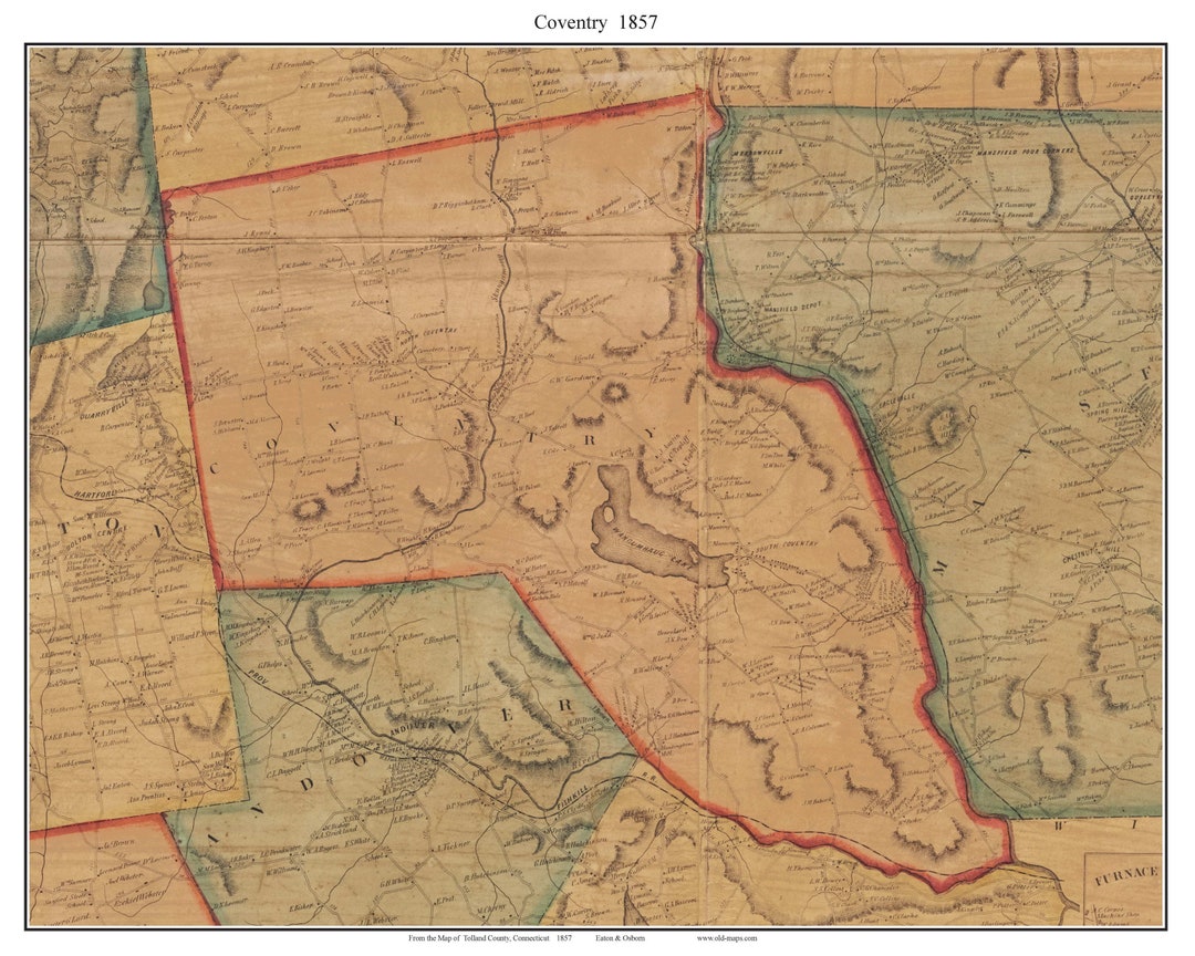 Coventry 1857 Old Town Map With Homeowner Names Connecticut (coventry ...