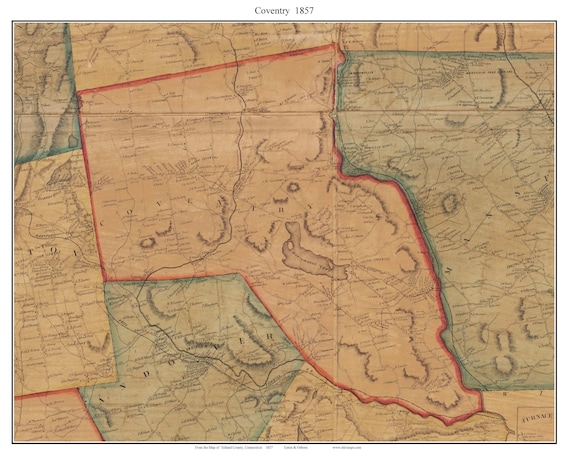 Coventry 1857 Old Town Map with Homeowner Names Connecticut | Etsy