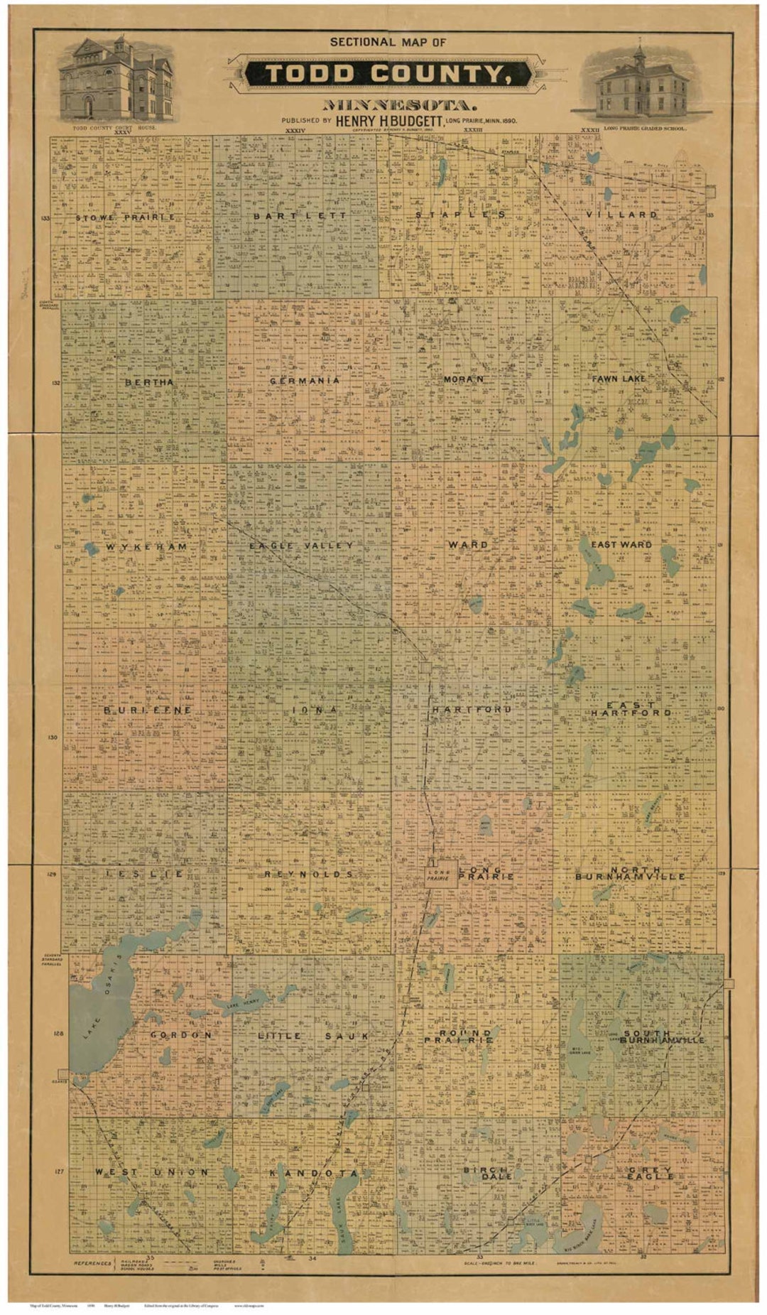 Todd County Minnesota 1890 - Old Wall Map Reprint With Homeowner Names ...
