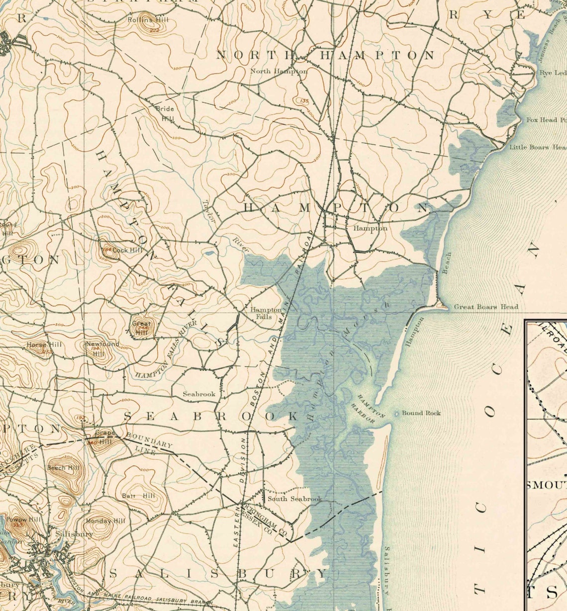 New Hampshire Seacoast 1894 USGS Old Topo Map Custom | Etsy