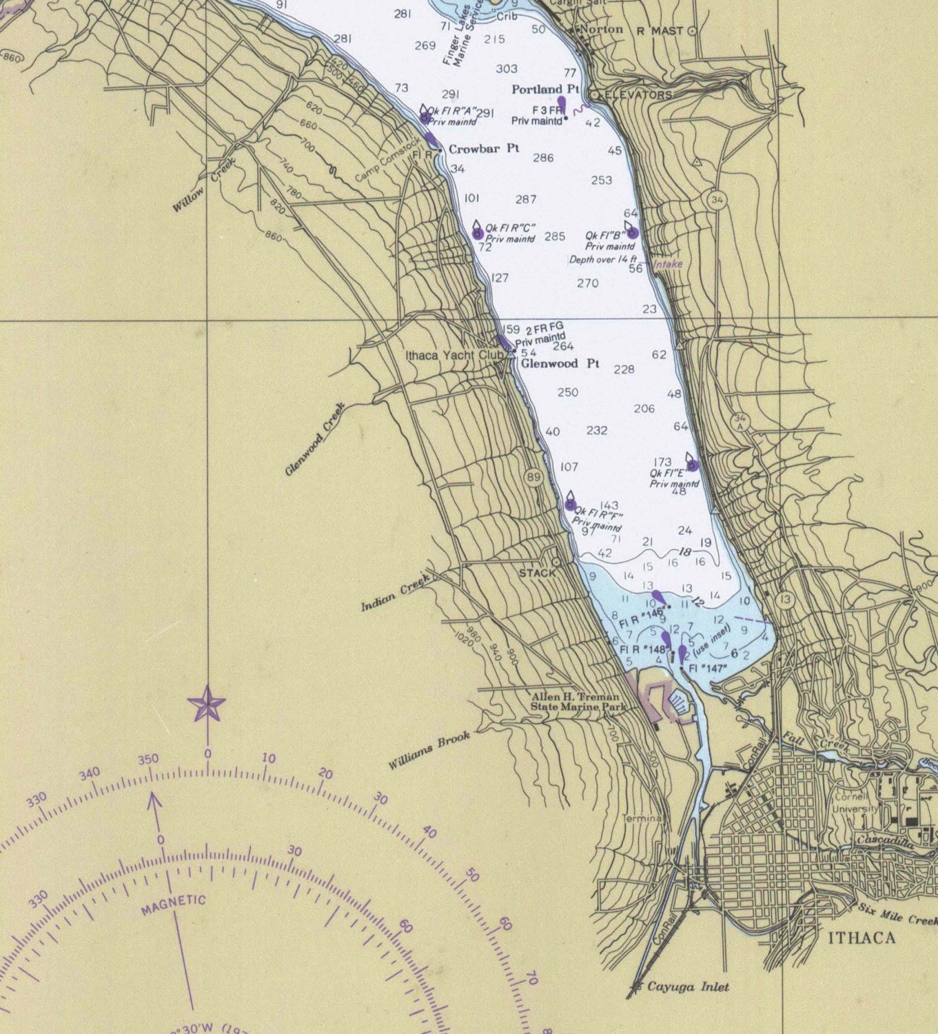 Cayuga & Seneca Lakes New York 1977 Nautical Map Reprint 60000 | Etsy