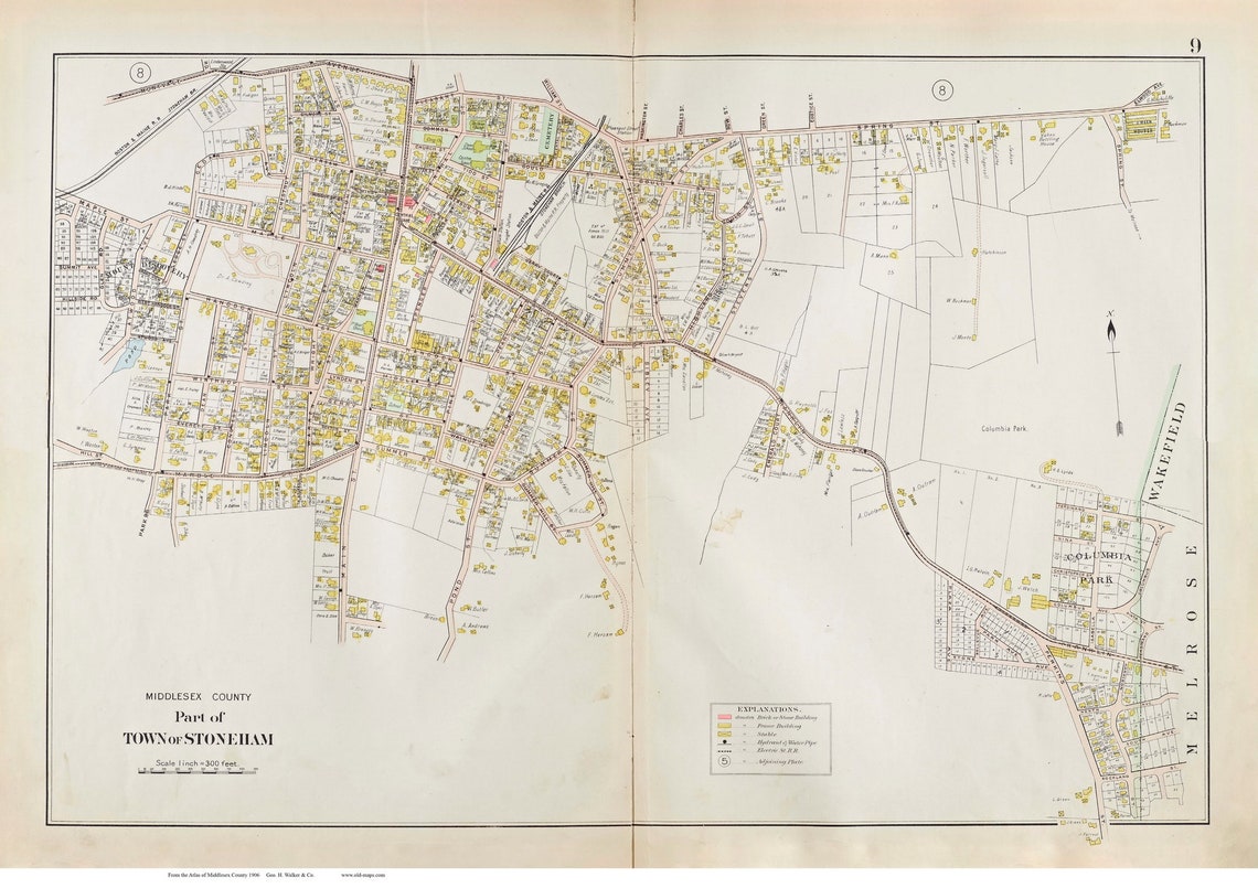 Stoneham Village South 1906 Old Town Map With Homeowner Names ...