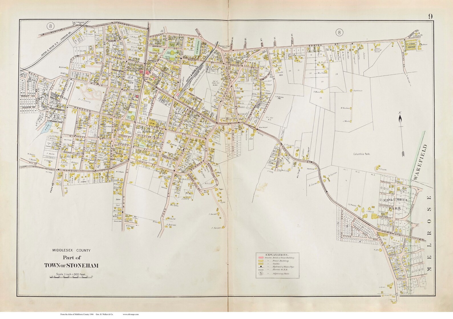Stoneham Village South 1906 Old Town Map With Homeowner Names ...