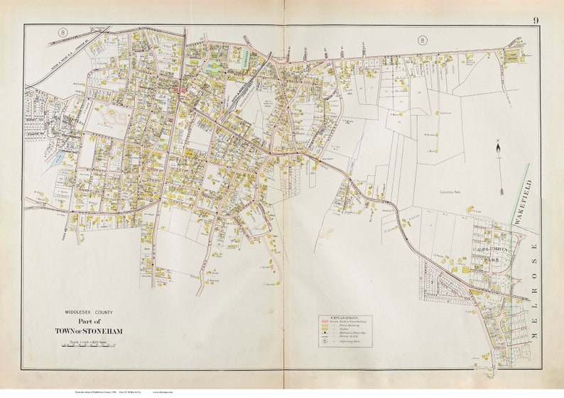 Stoneham Village South -- 1906 Old Town Map With Homeowner Names ...