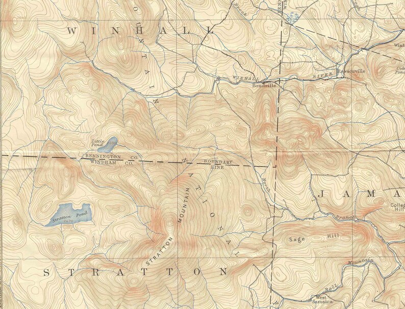Manchester and the Mountains Vermont Old USGS Map 1900 Stratton Winhall ...