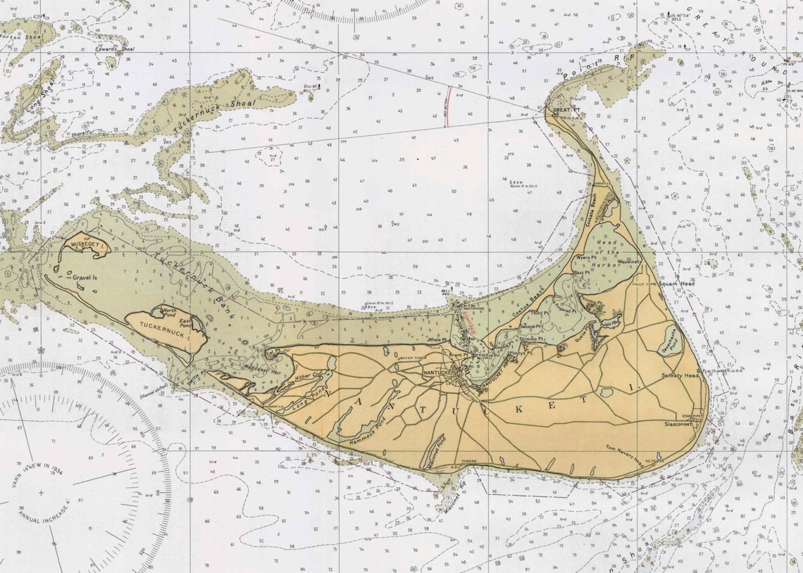 Nantucket Sound and Approaches 1933 Nautical Map Reprint - Etsy