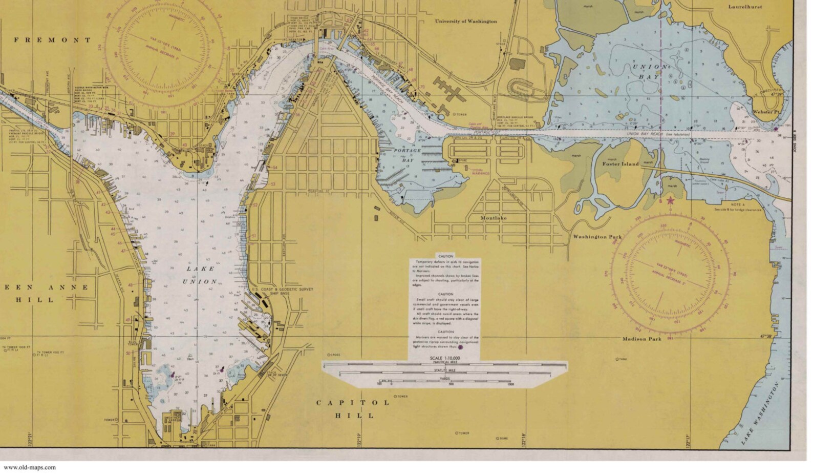 Lake Washington Ship Canal 1964 Nautical Map Washington - Etsy