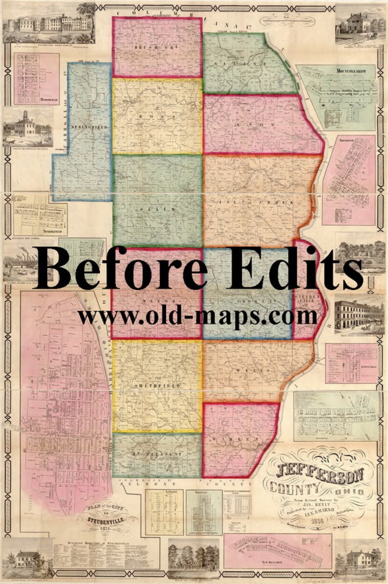 Jefferson County Ohio 1856 Old Wall Map Reprint With - Etsy