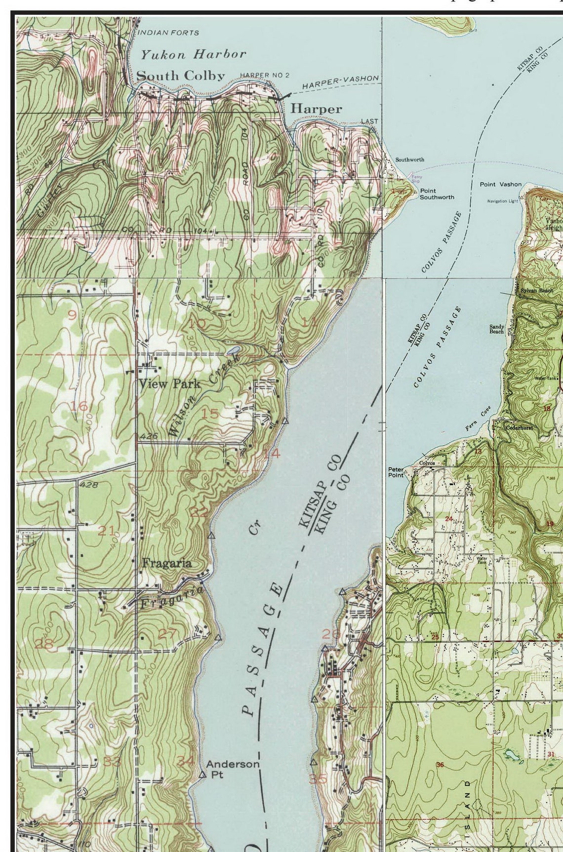 Vashon Island Ca. 1949 USGS Old Topographic Map Custom - Etsy