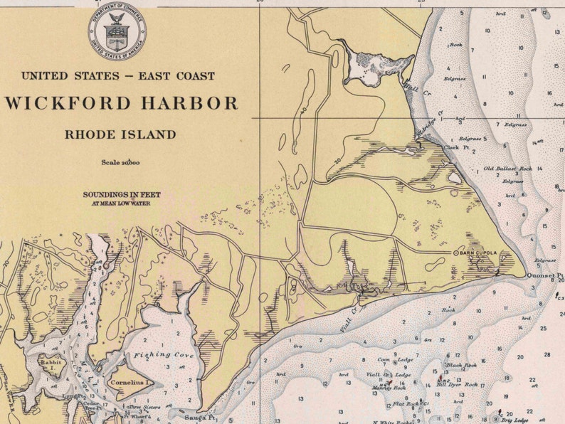 Wickford Harbor RI 1935 Nautical Map by the USCGS Reprint | Etsy
