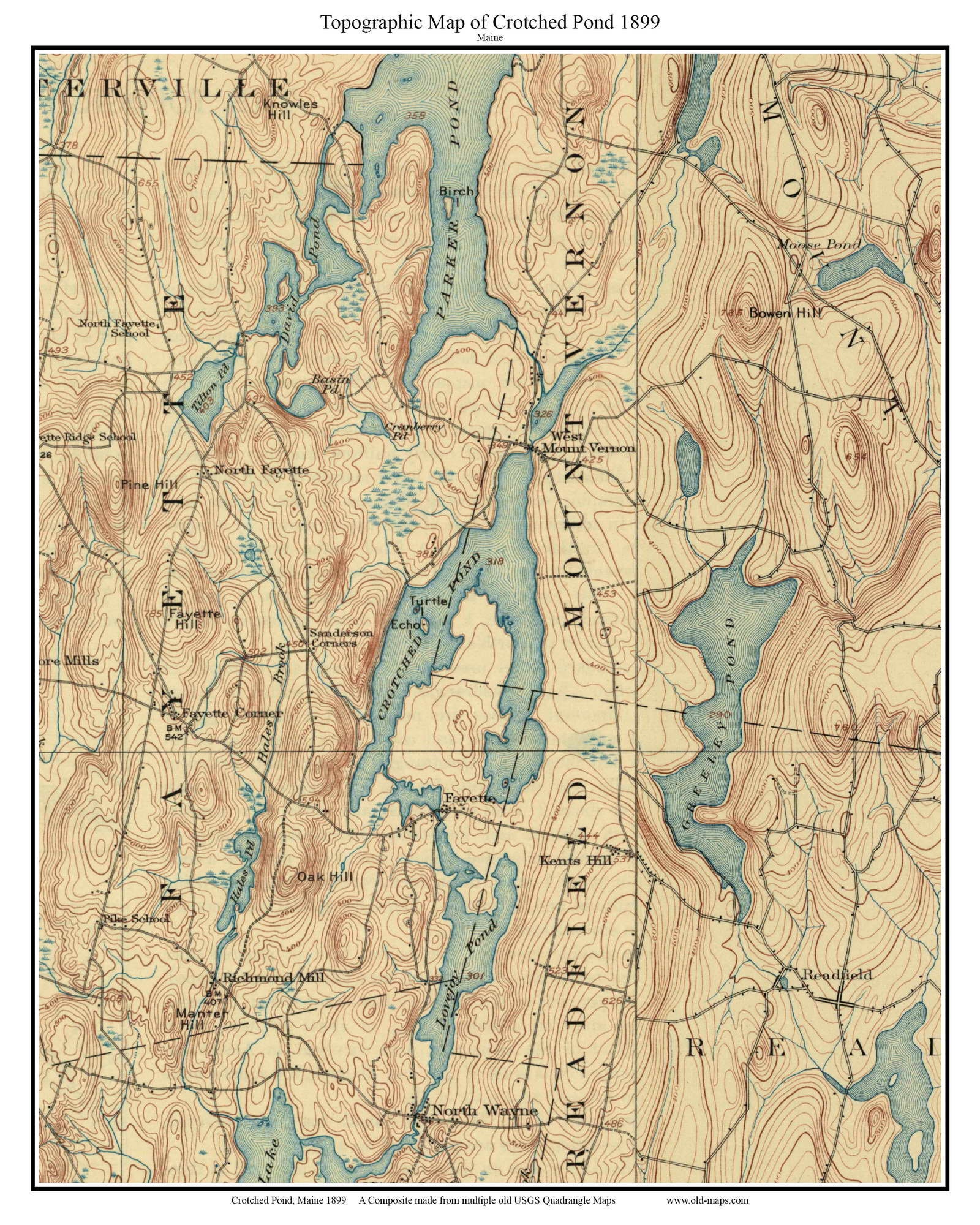 Crotched Pond 1899 Old Topographic Map USGS Custom Composite Reprint ...