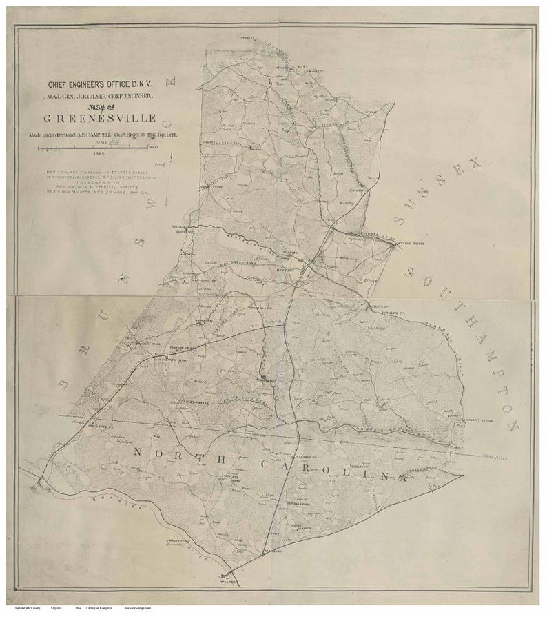 Greensville County Virginia 1864 Old Wall Map With Homeowner Names ...