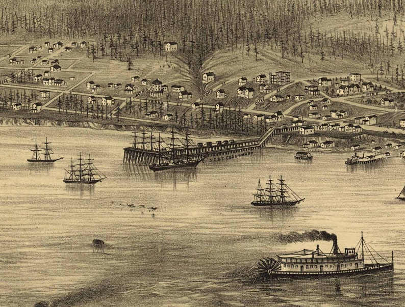 Seattle Washington Territory - 1878 E.S. Glover - Birds Eye View ...