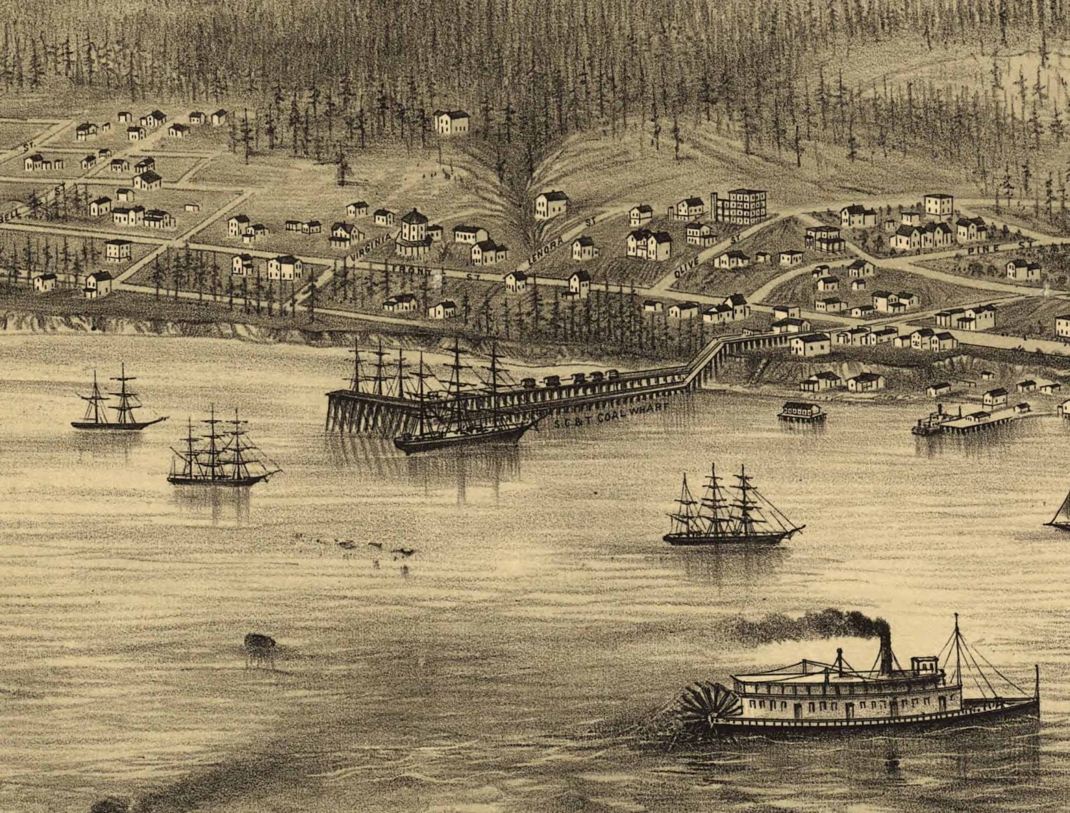 Seattle Washington Territory 1878 E.S. Glover Birds Eye | Etsy