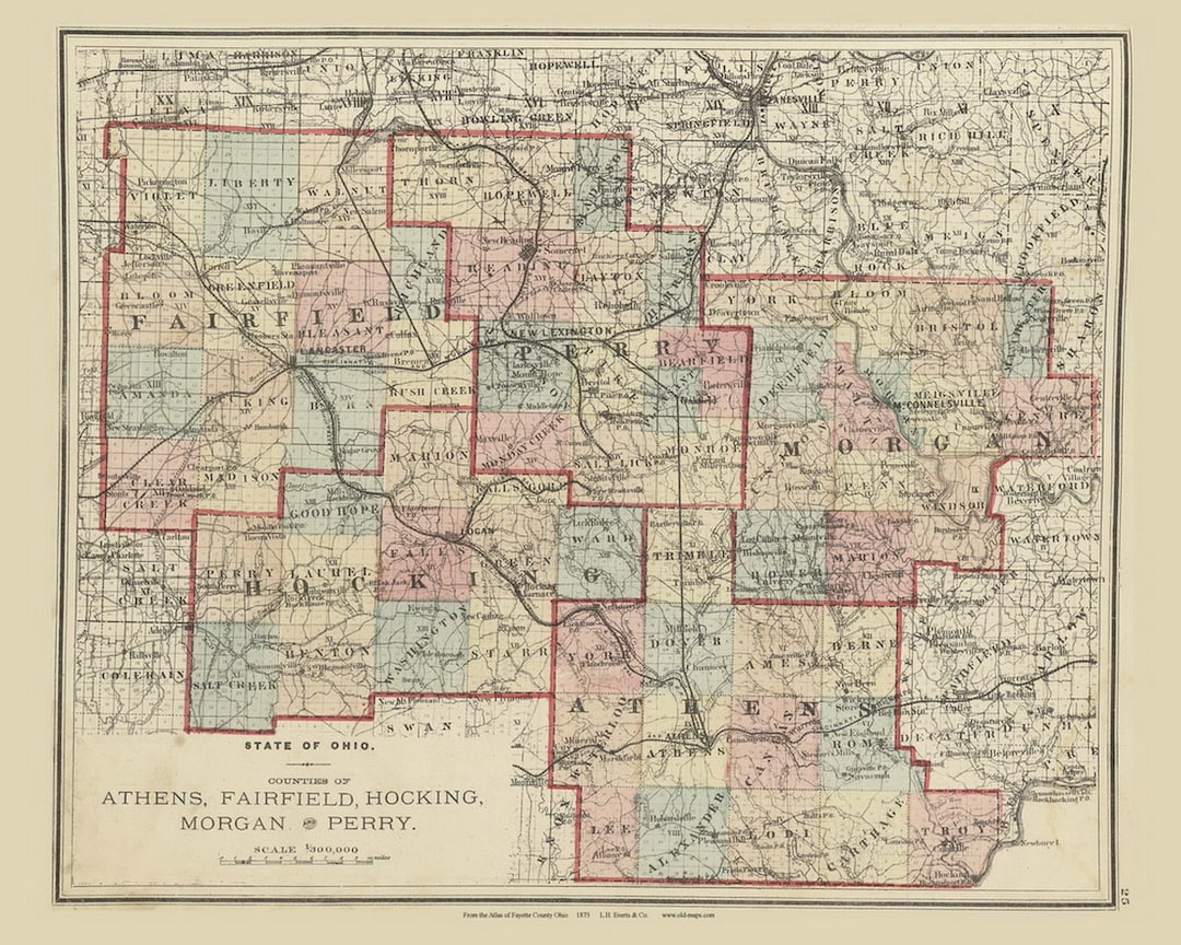 Athens County 1875 - Old Town Map Reprint - Fayette County Ohio ...