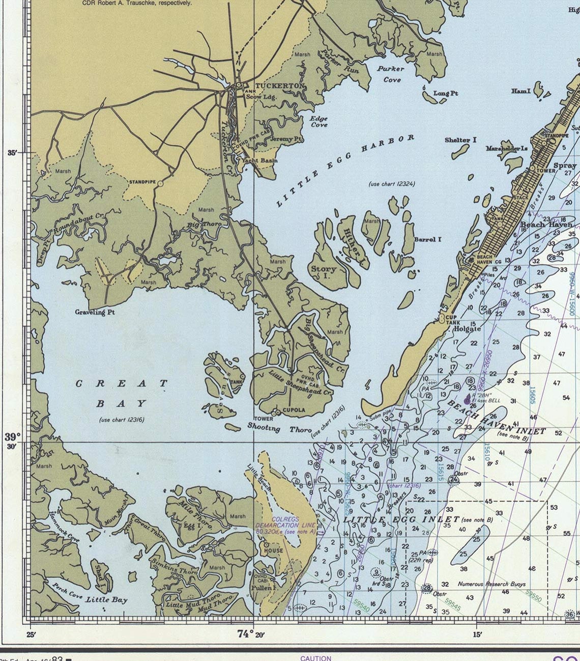 Sea Girt Light to Little Egg Inlet - 1983 Nautical Map Reprint - New ...
