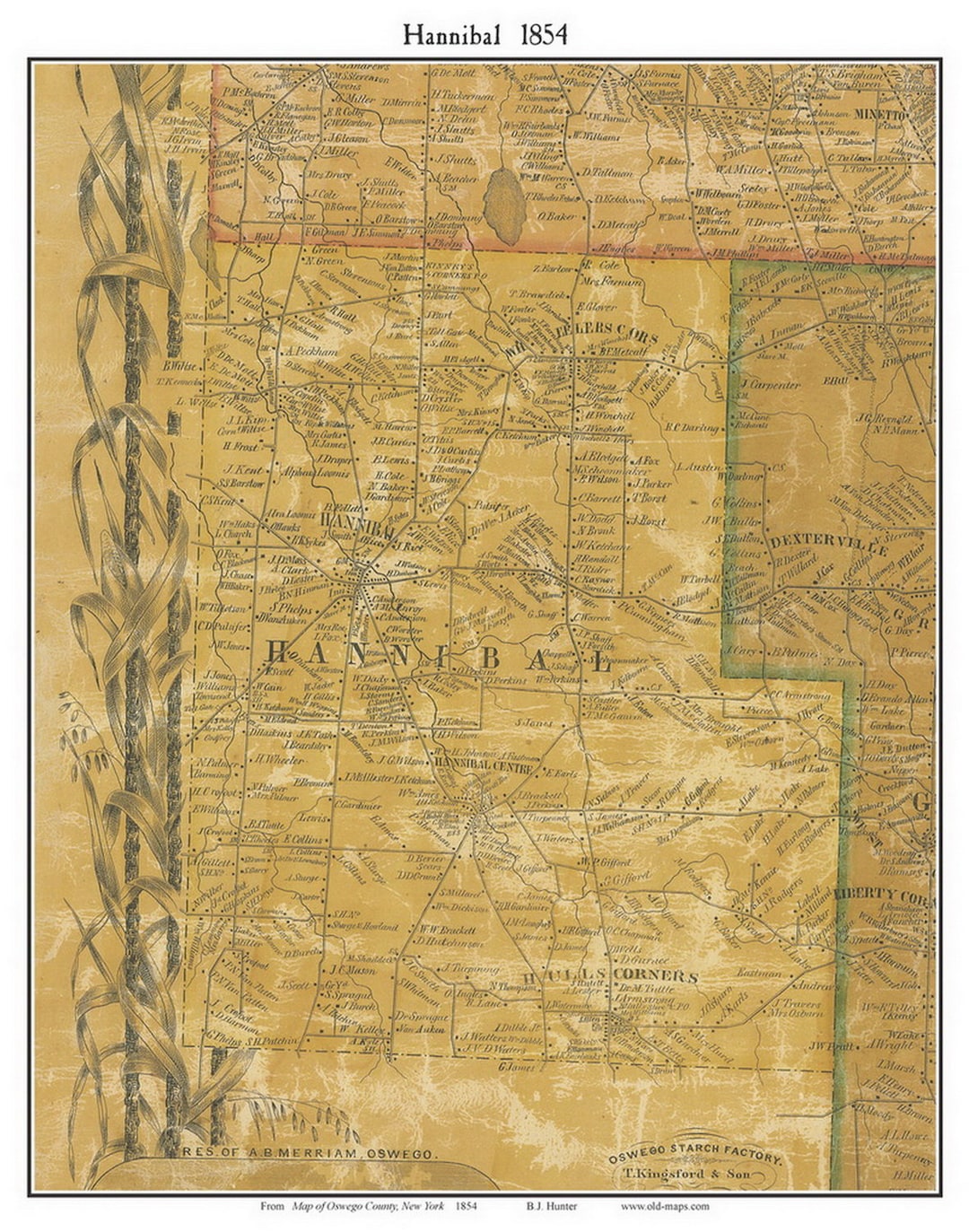 Hannibal 1854 Old Town Map With Homeowner Names New York - Reprint ...