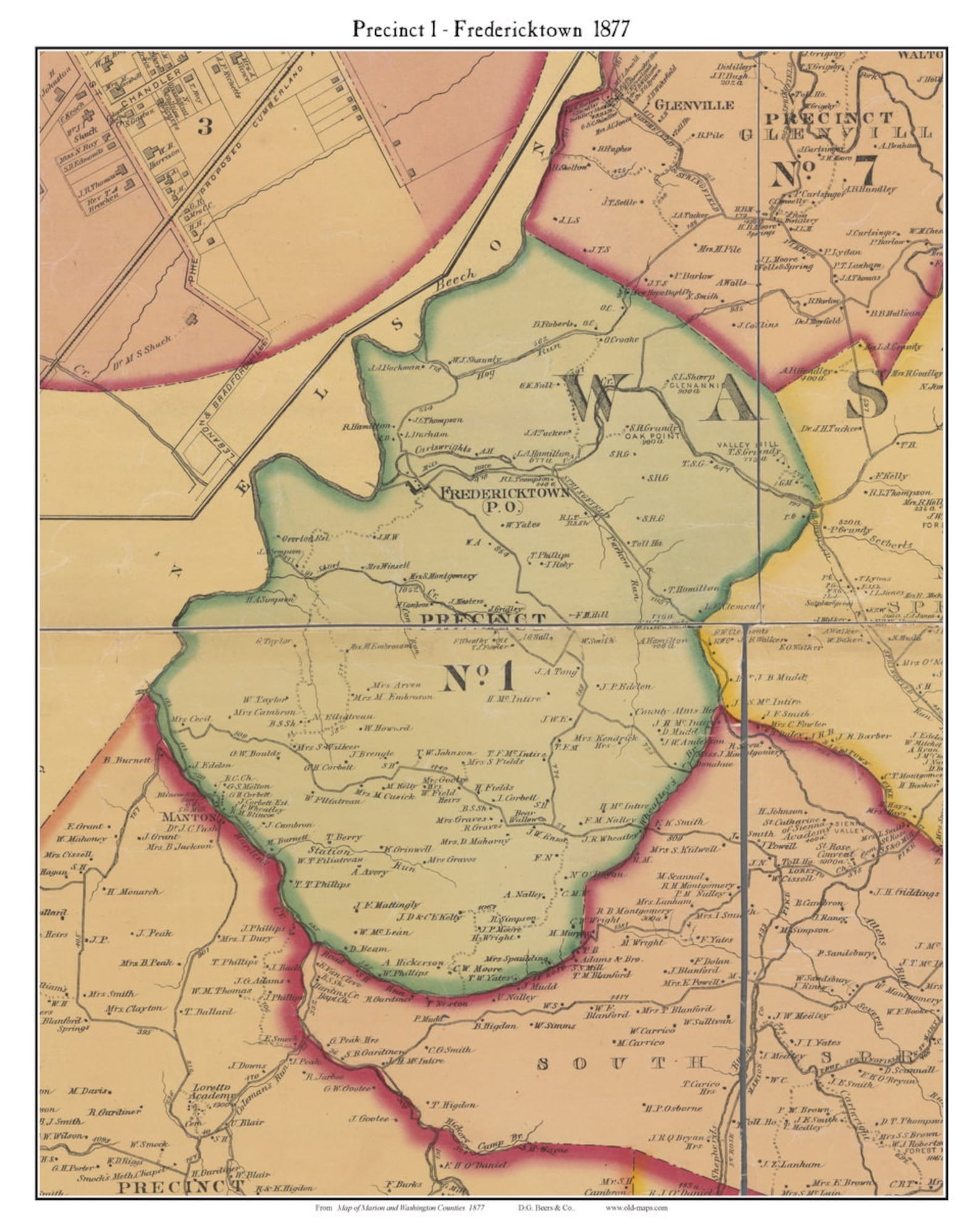 Precinct 1 Fredericktown 1877 Old Town Map With Homeowner - Etsy
