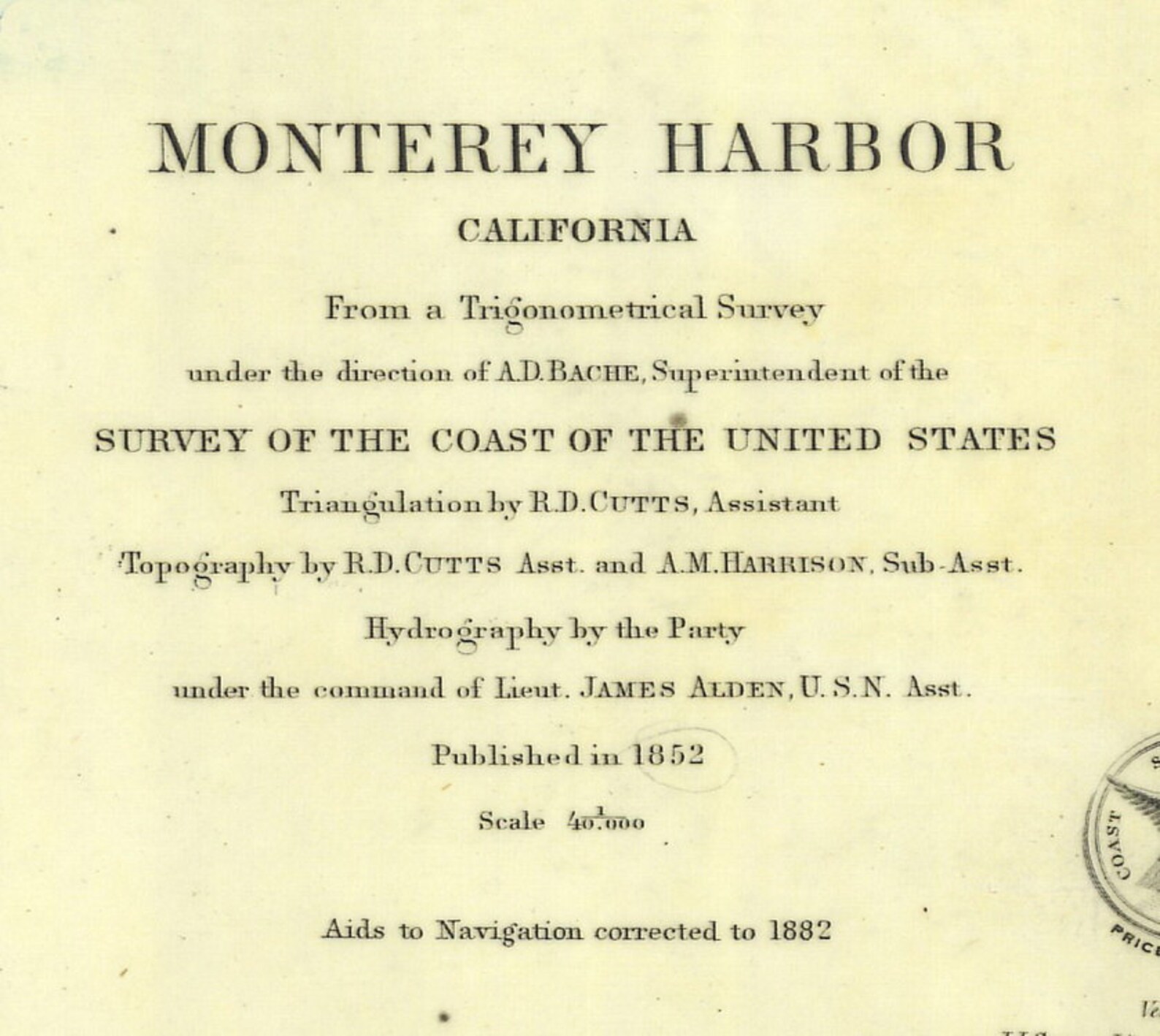 Monterey Harbor 1882 Nautical Map (1852) - PC Harbors 617 Reprint ...