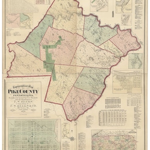Pike County Pennsylvania 1872 - Wall Map With Homeowner Names - Reprint ...