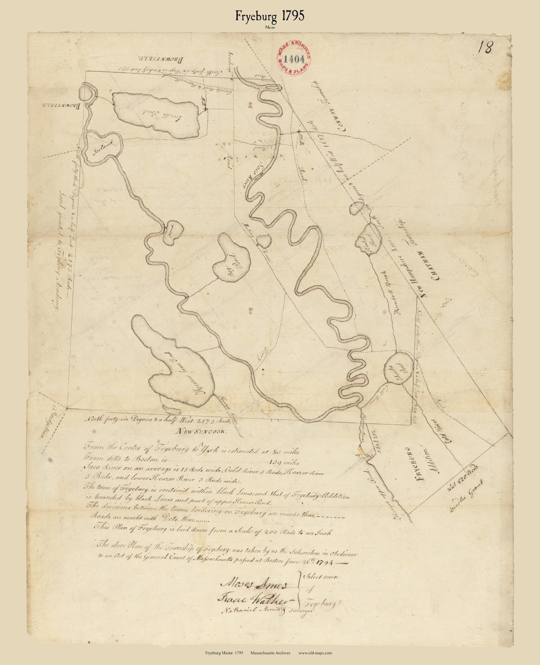 Fryeburg Maine 1795 Town Plan - Old Roads Reprint Massachusetts ...