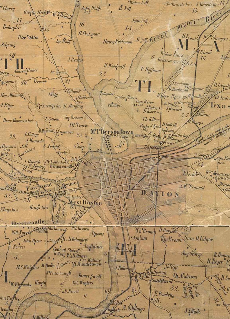 Montgomery County Ohio 1851 Old Wall Map Reprint With | Etsy