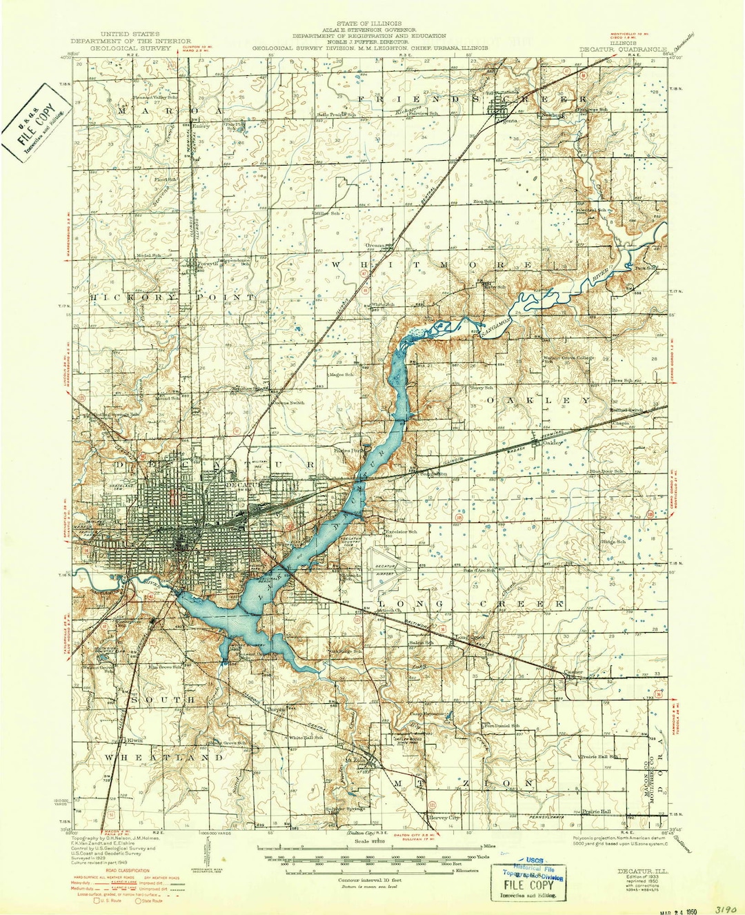 Decatur 1933 Old Topo Map Long Creek Lake Decatur Whitmore Mt Zion Quad ...