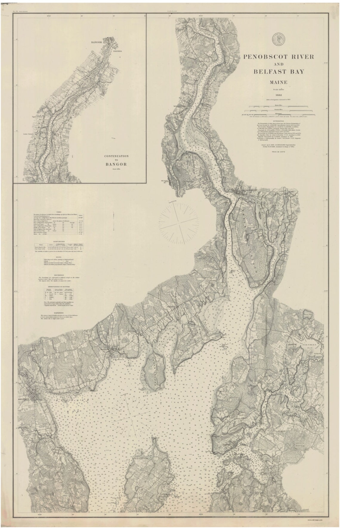 Penobscot River and Belfast Bay Maine 1882 Nautical Map Harbors 3 311 ...