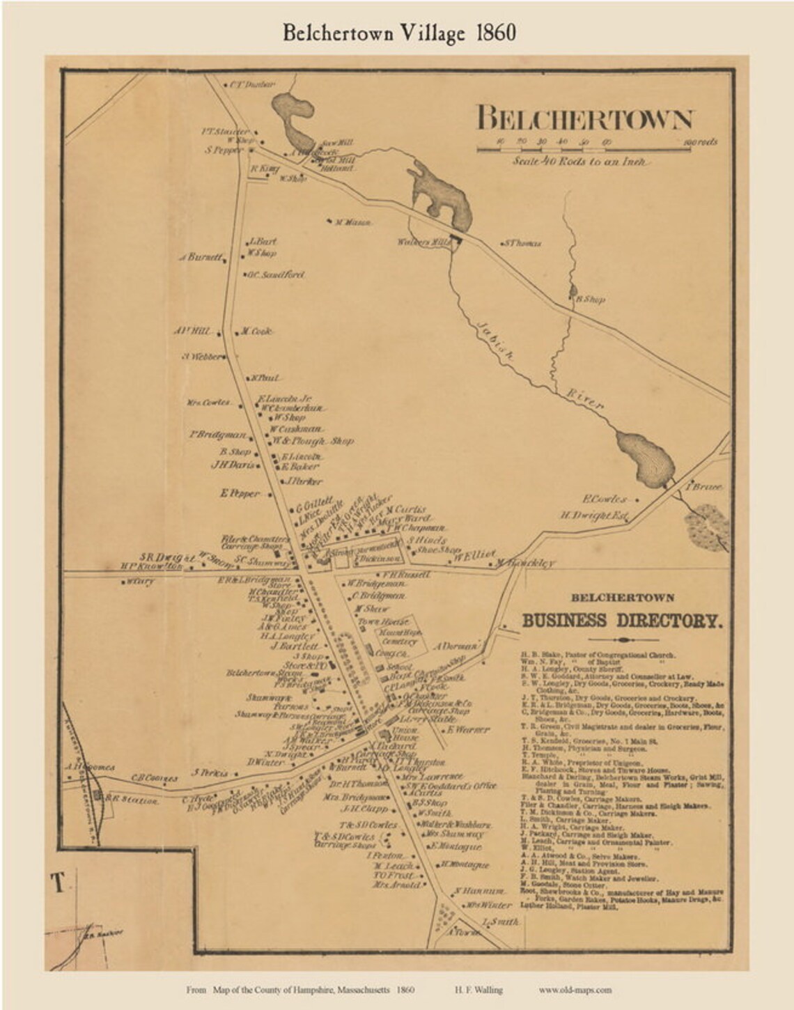 Belchertown Village 1860 Old Town Map With Homeowner Names - Etsy