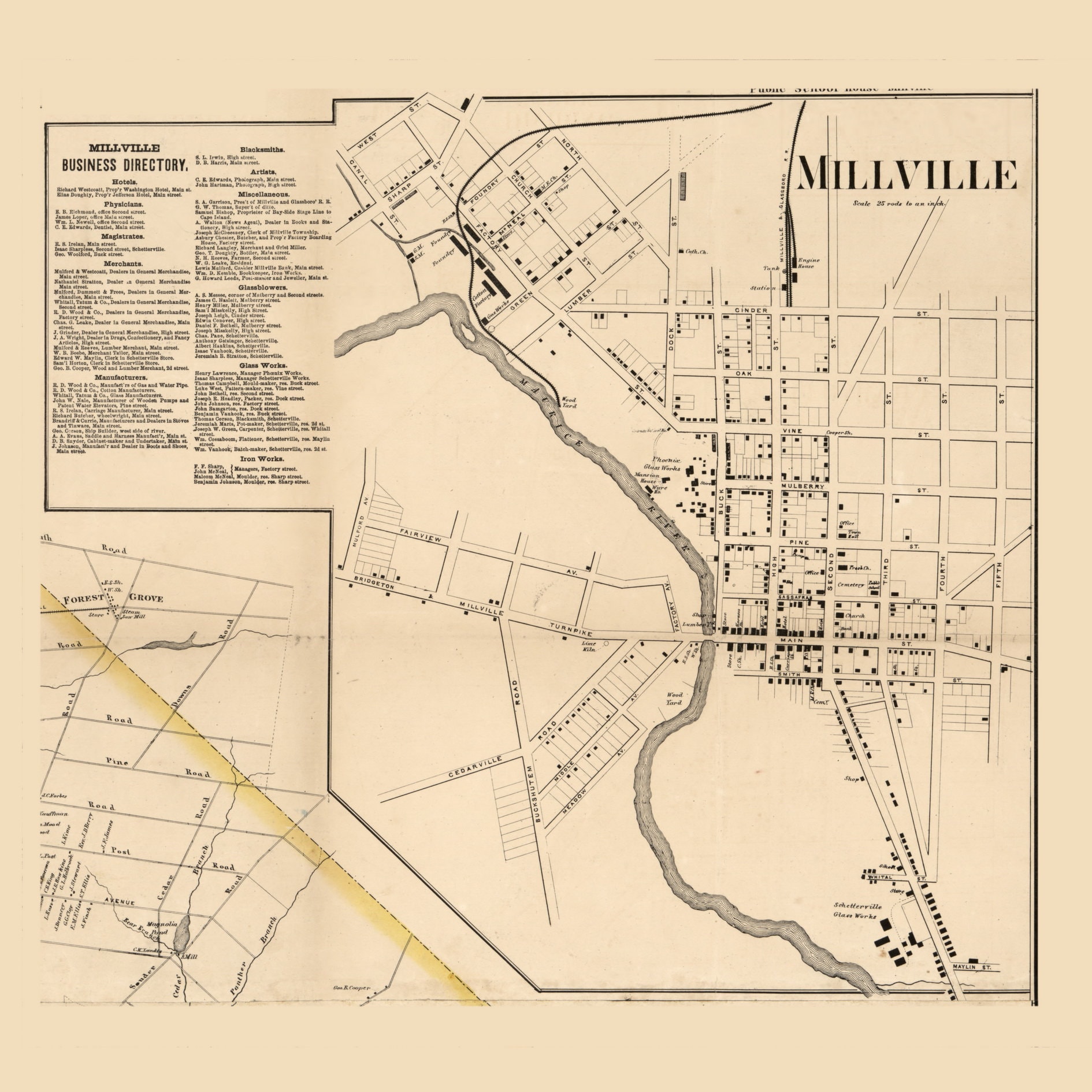 Millville Village 1862 Old Town Map With Homeowner Names Cumberland ...