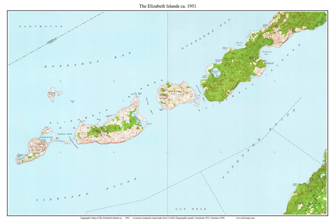 Elizabeth Islands 1951 Old Topo Map - Custom Composite Reprint ...