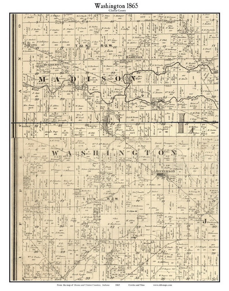 Washington 1865 Old Town Map With Homeowner Names Indiana - Etsy
