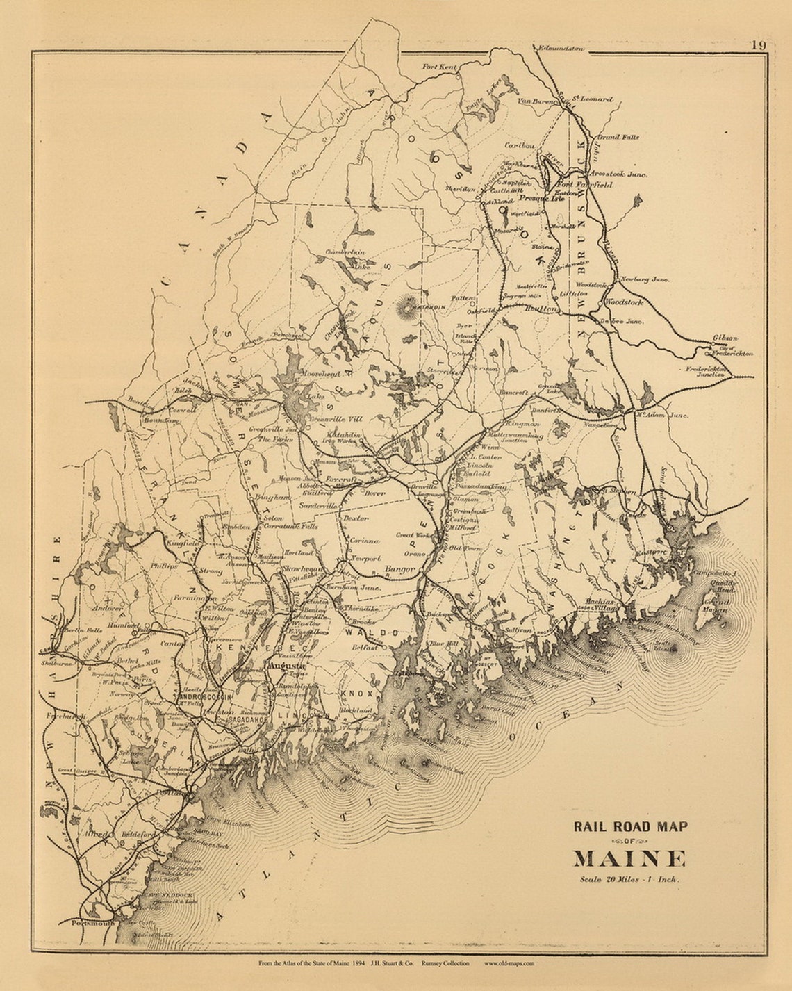 Maine 1894 Railroads Old Map Reprint Maine State Atlas Stuart 002 - Etsy