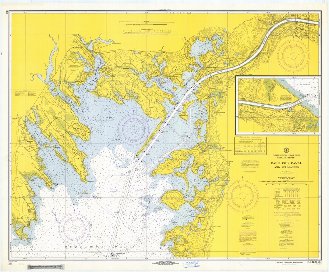 Cape Cod Canal Approaches 1969 Nautical Map Massachusetts Harbor Chart ...