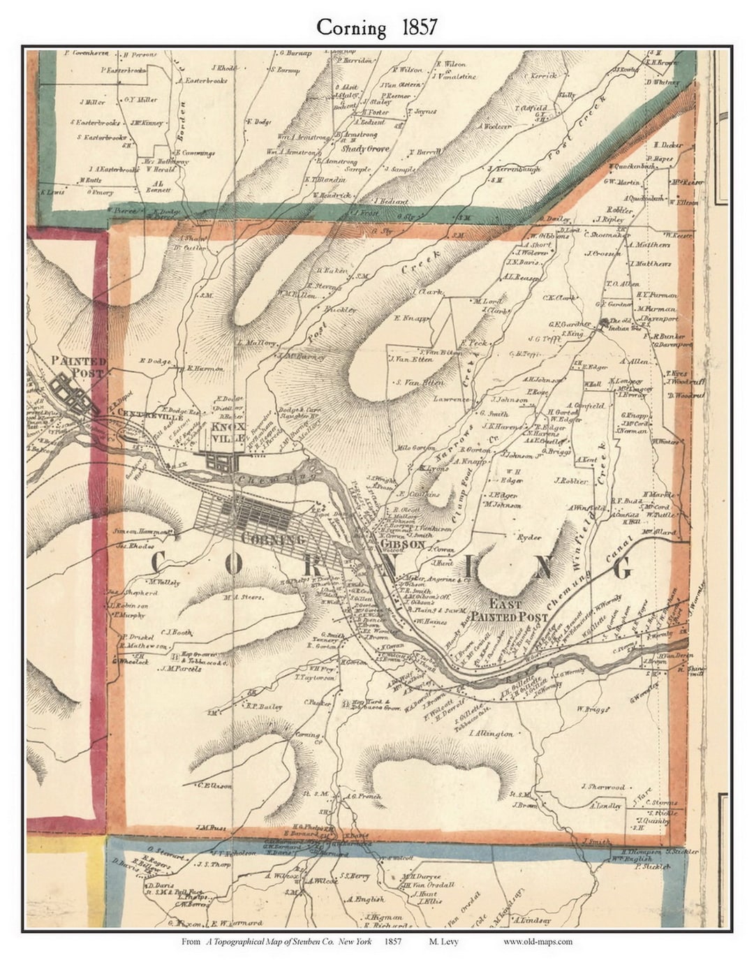 Corning 1857 Old Town Map With Homeowner Names New York Gibson ...