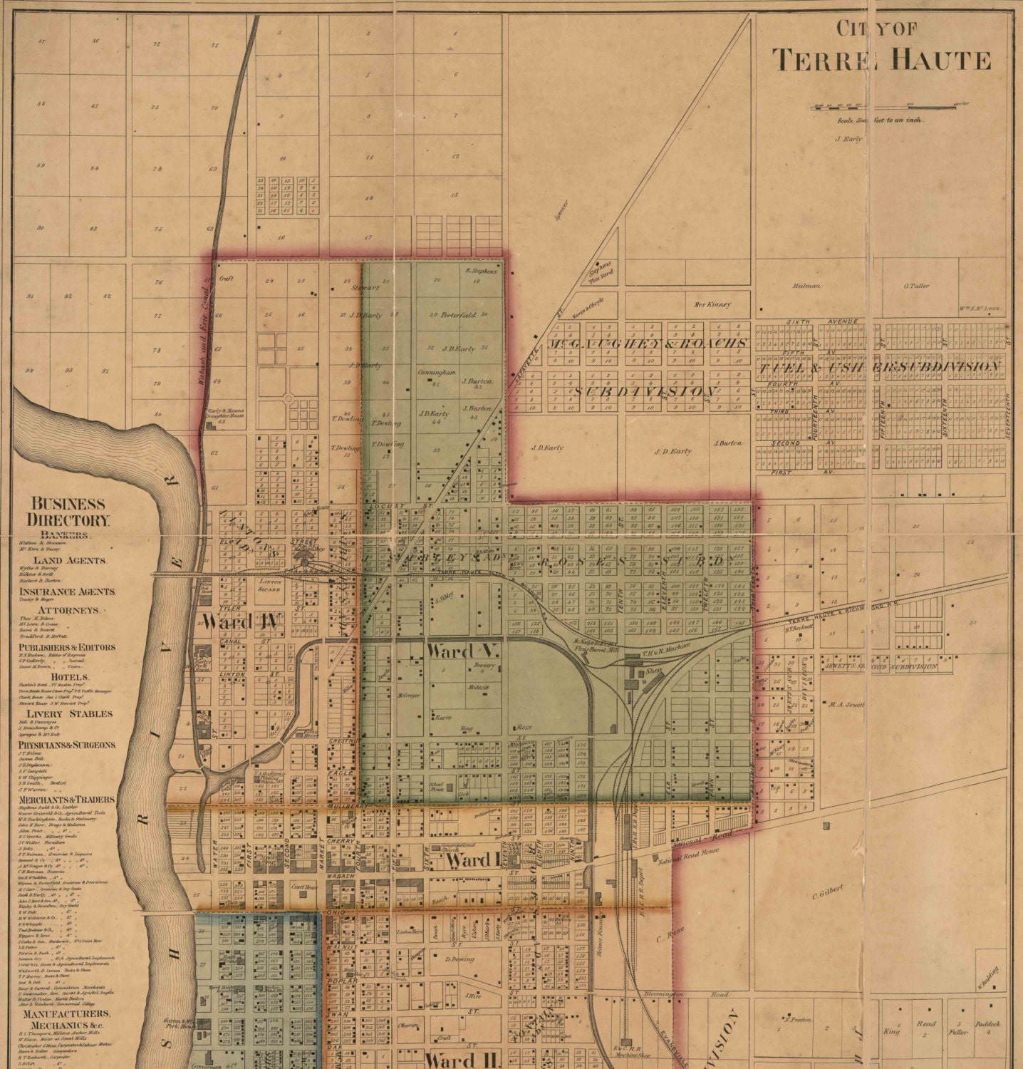 Vigo County Indiana 1858 Old Wall Map Reprint With Homeowner - Etsy