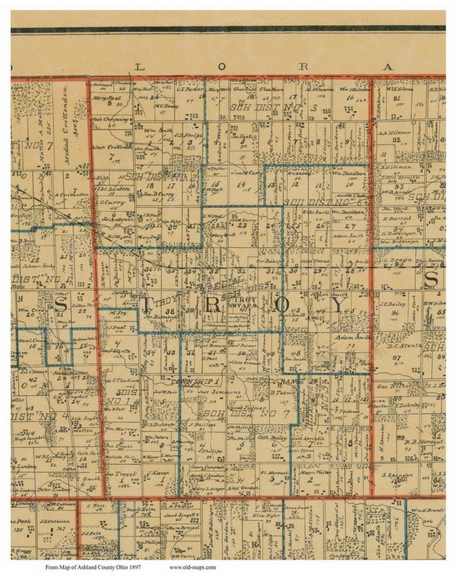 Troy 1897 Old Town Map With Homeowner Names Ohio Reprint Genealogy ...