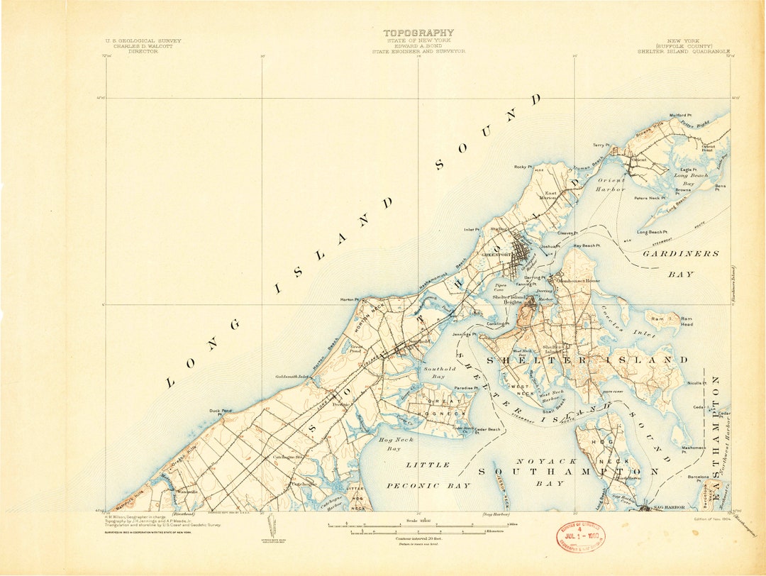 Shelter Island 1904 (1904) Old Topo Map - Quad Reprint - 15x15 USGS ... Shelter Island 1904 (1904) Old Topo Map - Quad Reprint - 15x15 USGS ...