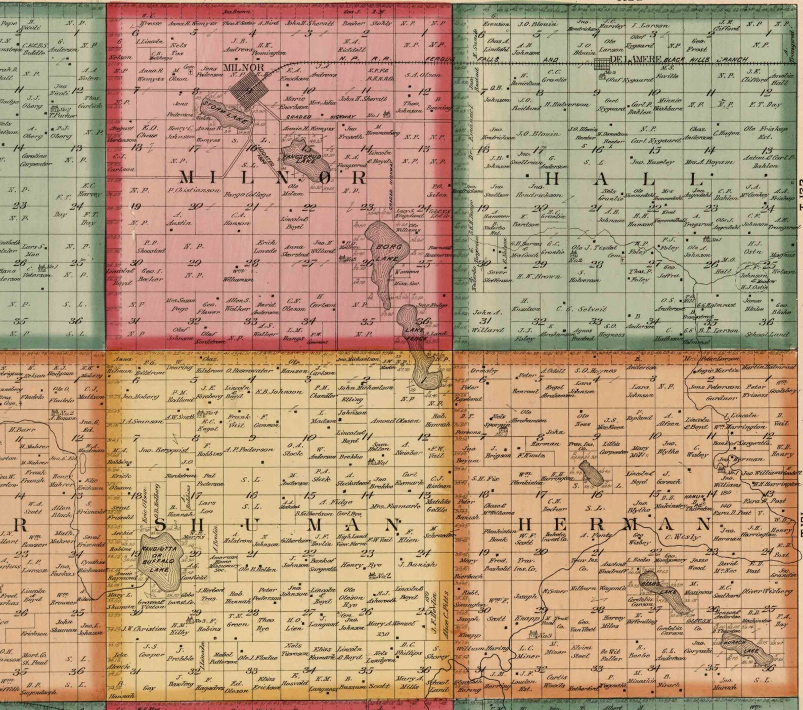 Sargent County North Dakota 1899 - Old Wall Map With Landowner Names ...