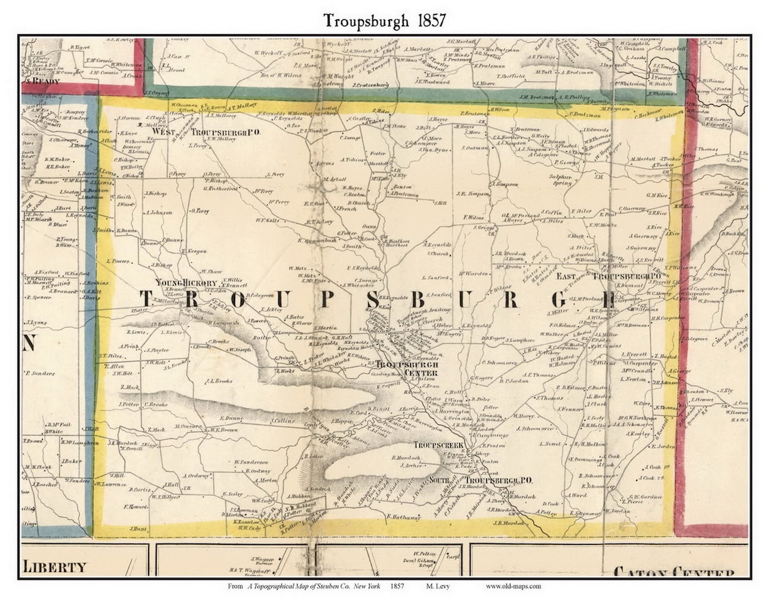 Troupsburgh 1857 Old Town Map With Homeowner Names New York Troupsburg ...