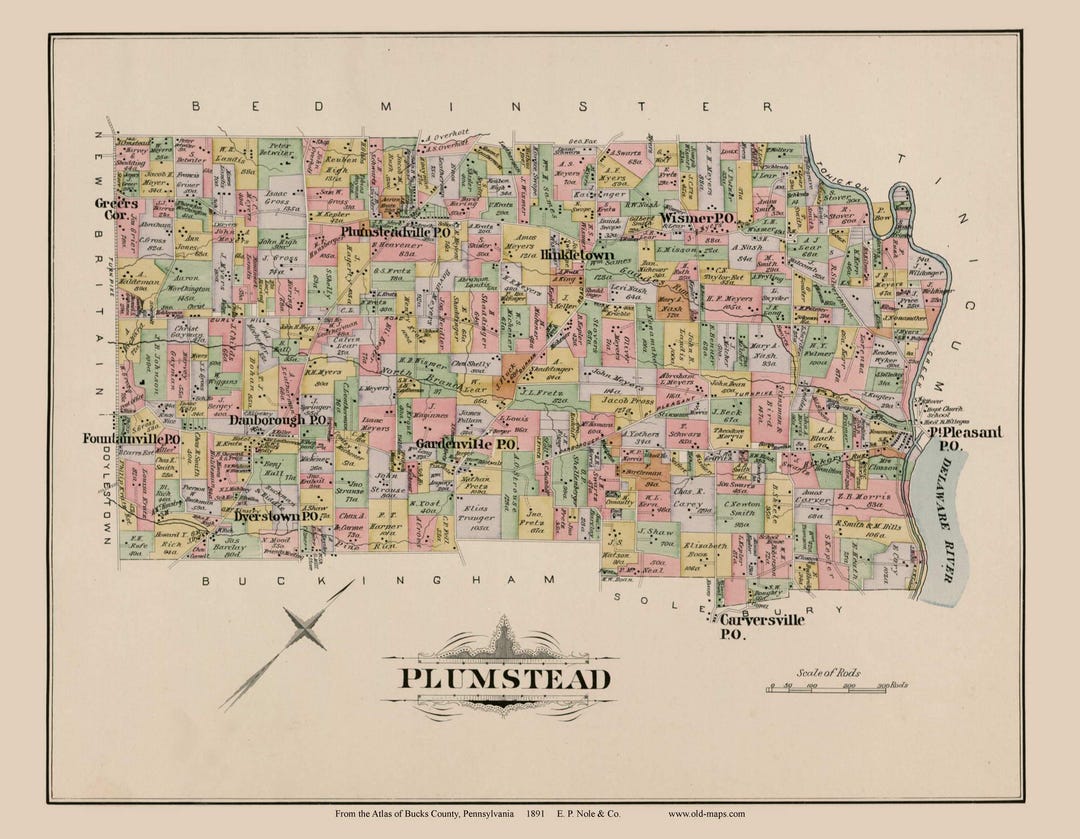 Plumstead 1891 Old Town Map With Homeowner Names Pennsylvania ...