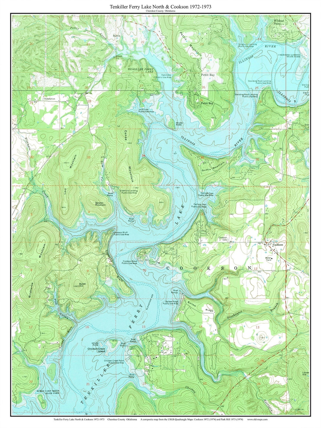 Tenkiller Ferry Lake North 1972-1973 Old Topographic Map USGS Cookson ...