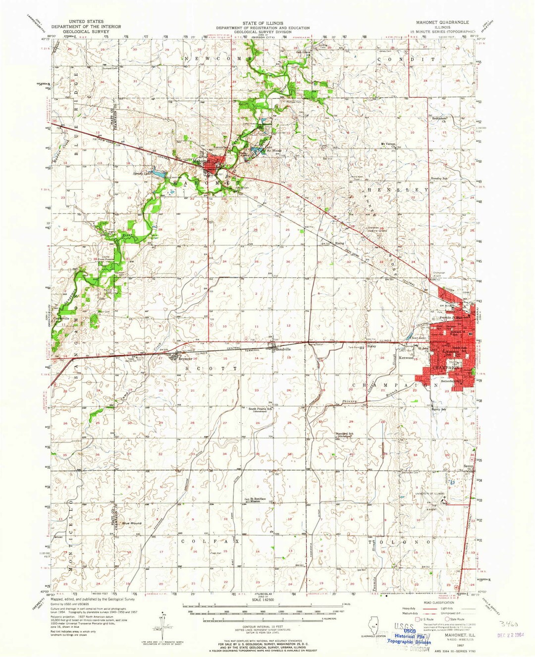 Mahomet 1957 1964 Old Topo Map Lake of the Woods Spring Lake Champaign ...