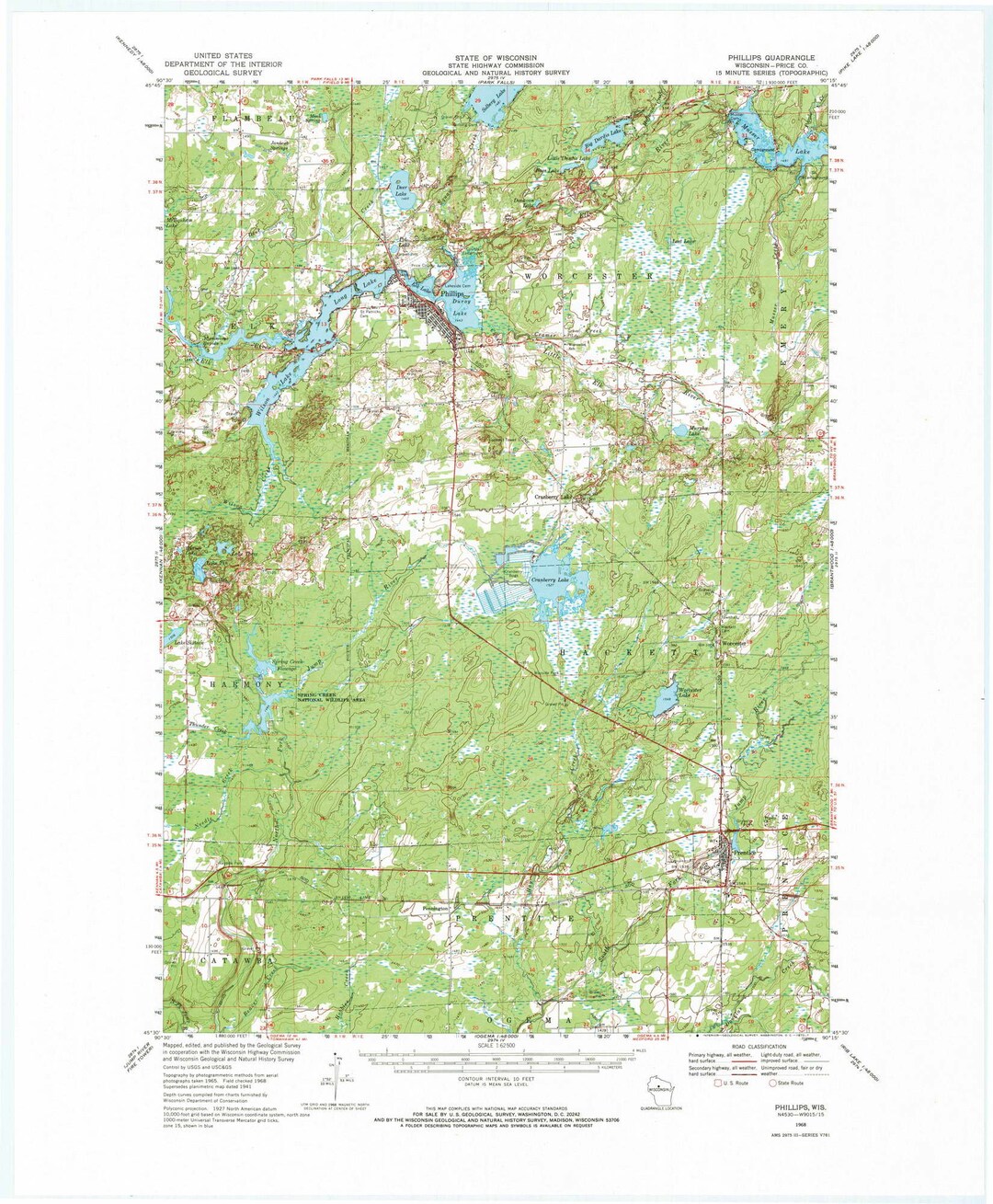 Phillips 1968 1970 Old Topo Map Cranberry Lake Quad Reprint 15x15 USGS ...
