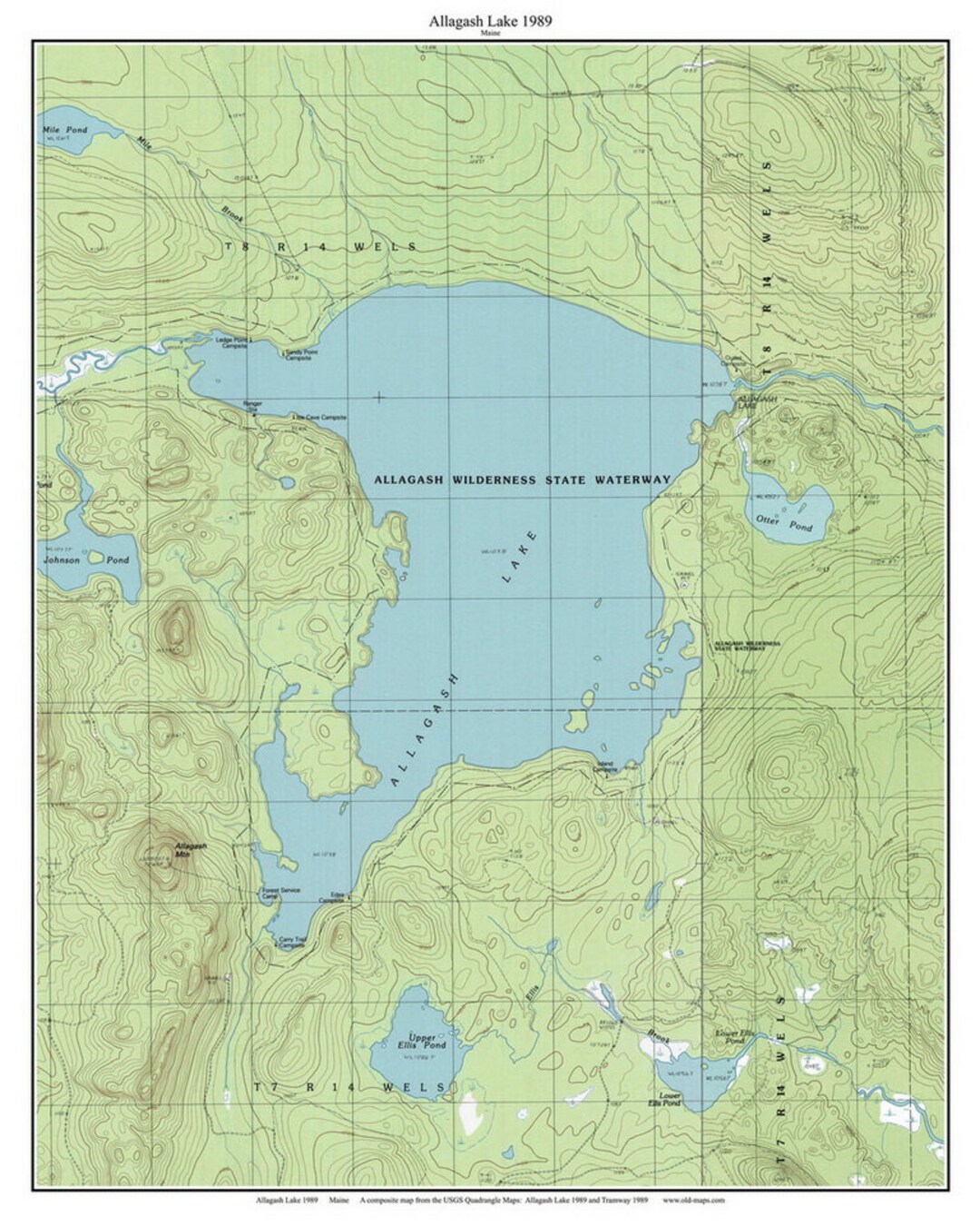 Allagash Lake 1989 Topographic Map USGS 7x7 Custom Composite Reprint ...