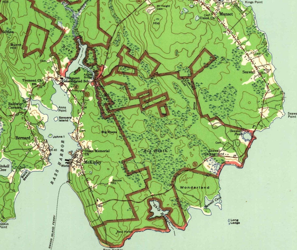 Acadia National Park 1956 Old Wall Map Maine Reprint LC MDI | Etsy