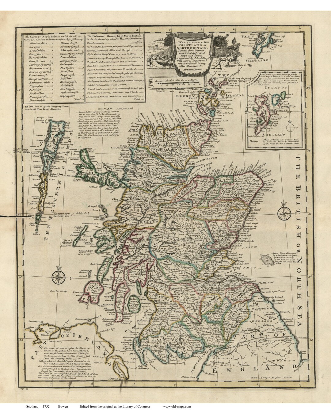 Scotland 1752 Old Map - Bowen -reprint - Etsy